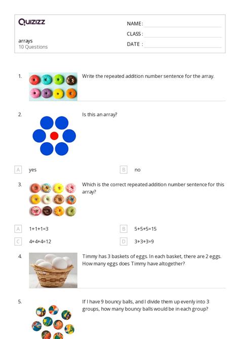 Printable Multiplication With Arrays Worksheets For Year 2 Quizizz