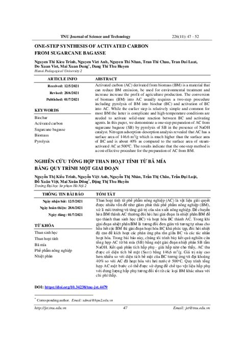 Pdf One Step Synthesis Of Activated Carbon From Sugarcane Bagasse