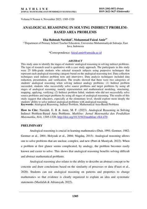 Pdf Analogical Reasoning In Solving Indirect Problem Based Area Problems