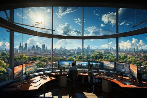 Center With Computers For Traffic Control In The City Room Filled With