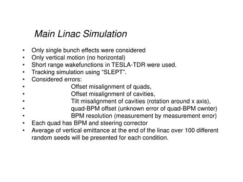 Ppt Main Linac Simulation Main Linac Alignment Tolerances From