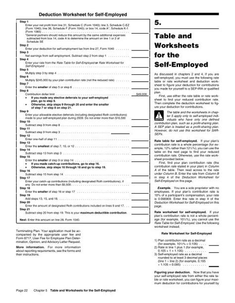 Table And Worksheets For The Self Employed Completetax Worksheets