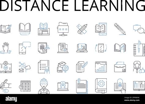 Distance Learning Line Icons Collection E Learning Virtual Education Online Schooling Remote