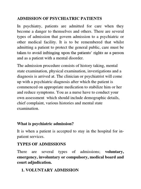 Psychiatric Patient Admission Procedures Pdf Psychiatric Hospital
