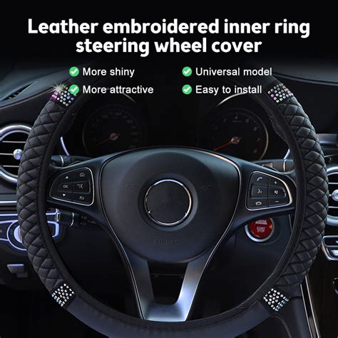 Badu Bg Капак за волан на автомобил с кристален диамант Искрящ протектор за волан на автомобил