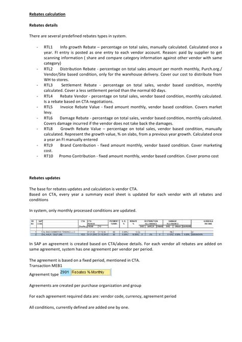Rebates Calculation Rebate Marketing Debits And Credits