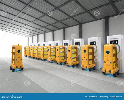 Warehouse Robots Or Robotic Assistants Deliver Boxes Stock Image