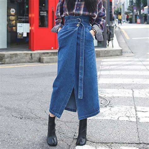 뉴러블 네이버에 ☞뉴러블☜ 검색 D 벨트 데님 트임 롱 청 스커트 하이웨스트 라인으로 하체가