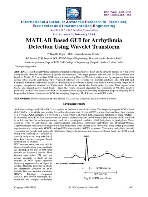 matlab based gui for arrhythmia detection using wavelet transform pdf wavelet