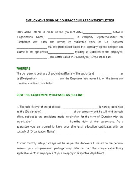 Contract With Bond Template Pdf Employment Board Of Directors