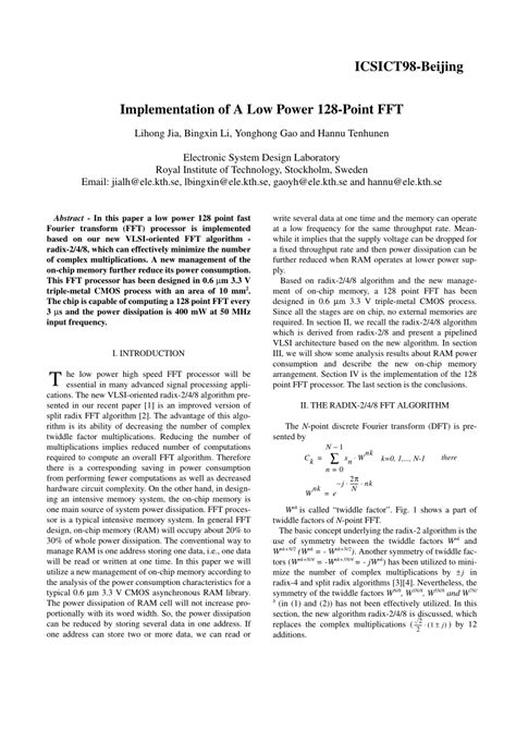 Pdf Implementation Of A Low Power 128 Point Fft