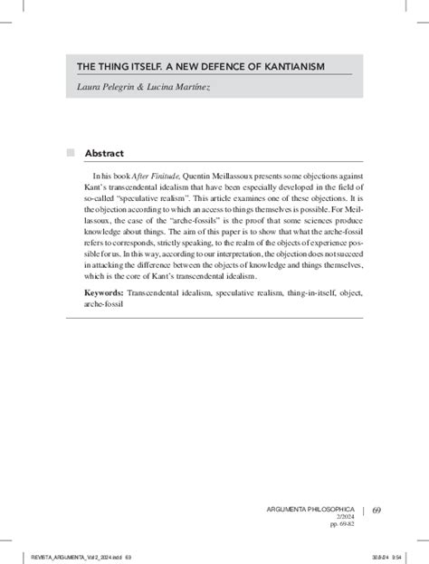 Pdf The Thing Itself A New Defence Of Kantianism