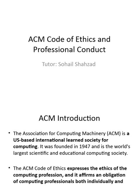 Week 15 Acm Code Of Ethics And Professional Conduct Pdf Computing Association For