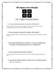 AP Computer Science Principles Unit Review Docx AP Computer Science Principles Unit