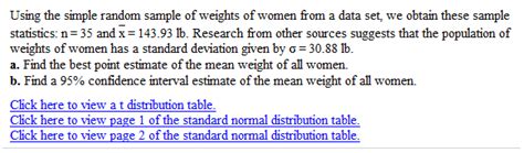 Solved Using The Simple Random Sample Of Weights Of Women