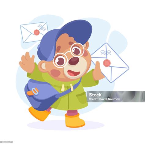 귀여운 곰 성격 우편 배달부 나르다 포스트 와 편지 벡터 일러스트 갈색에 대한 스톡 벡터 아트 및 기타 이미지 갈색 감정
