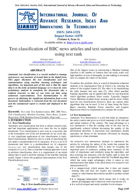 Pdf Text Classification Of Bbc News Articles And Text Summarization