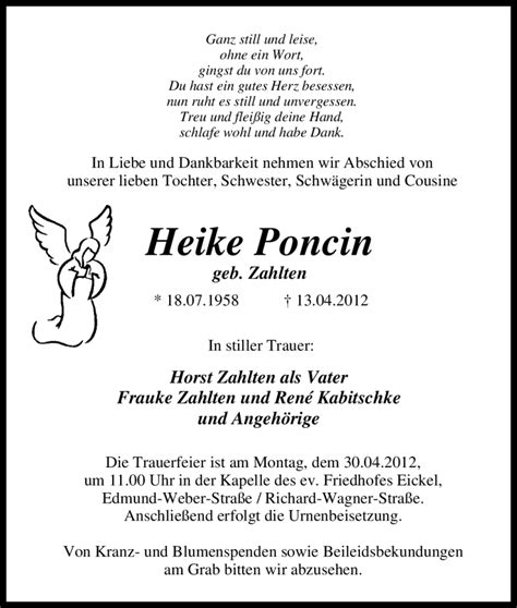 Traueranzeigen Von Heike Poncin Trauer In Nrwde