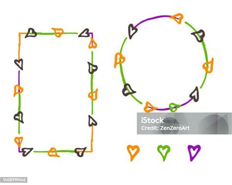 프레임 윤곽선 세트입니다 손으로 그린 장식 낙서 잉크 스트로크 테두리 하트 낙서 선 원 명함 웹 디자인을위한 직사각형 기하학적