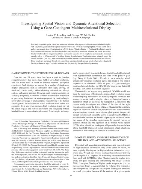 Pdf Investigating Spatial Vision And Dynamic Attentional Selection Using A Gaze Contingent