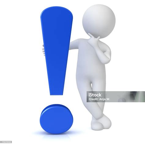 느낌표 3d 블루 조언을 기호 막대기 그림 사람 생각 묻는 손을 턱에 서명 3차원 형태에 대한 스톡 사진 및 기타 이미지 3차원 형태 남자 느낌표 Istock