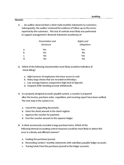 Auditing Theories And Problems Quiz Week 1 Pdf Book Value