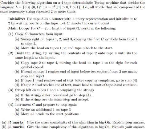 Solved Consider The Following Algorithm On A 4 Tape