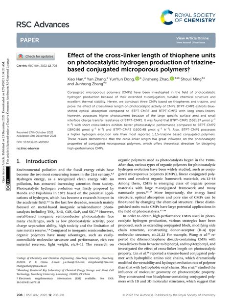 Pdf Effect Of The Cross Linker Length Of Thiophene Units On Photocatalytic Hydrogen Production