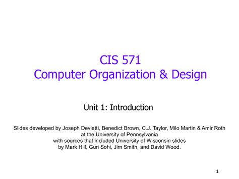 Cis 571 Computer Organization And Design Unit 1 Introduction Slides Design Docsity