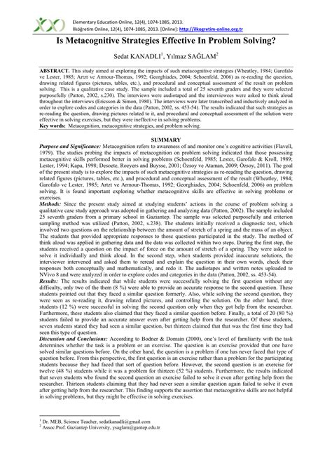 Pdf Is Metacognitive Strategies Effective In Problem Solving