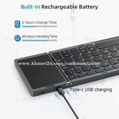 Mini Tri Fold Keyboard With Trackpad Wireless Bluetooth Keyboard Light Andportable Suitable