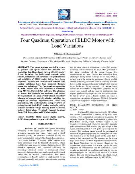 Pdf Four Quadrant Operation Of Bldc Motor With Load Variations