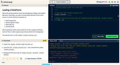 Solved A datacamp Course Outline Y Daily XP и во Chegg
