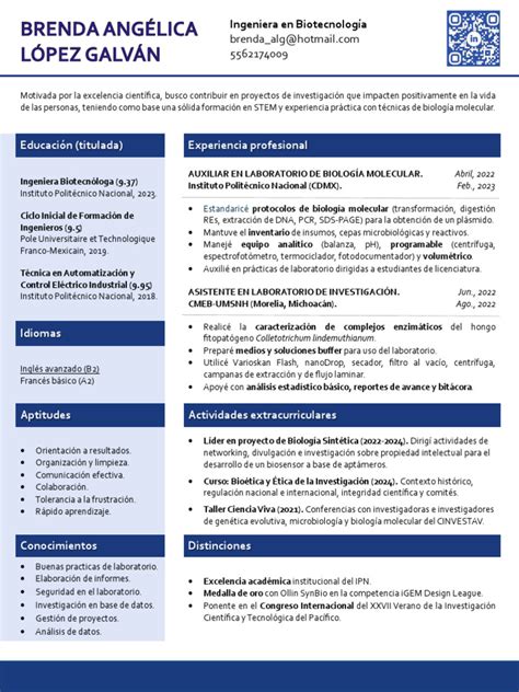 Cv Ejemplo Pdf Laboratorios Biotecnología