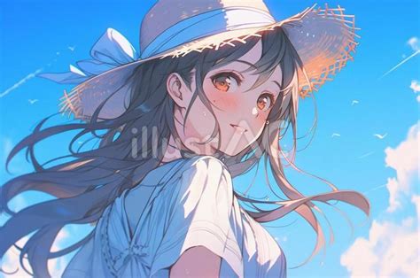 振り向いて微笑む夏のアニメ調少女イラスト No 23948396無料イラスト フリー素材ならイラストAC