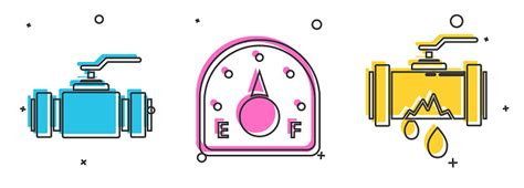 산업 금속 파이프 및 밸브 모터 가스 게이지 및 누출 물 아이콘깨진 금속 파이프를 설정합니다 벡터 가득 찬에 대한 스톡 벡터 아트 및 기타 이미지 Istock