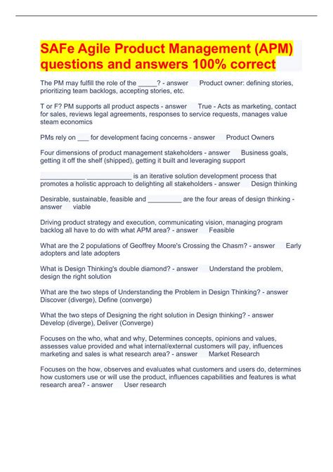 SAFe Agile Product Management APM Questions And Answers Correct Safe Agile Stuvia US