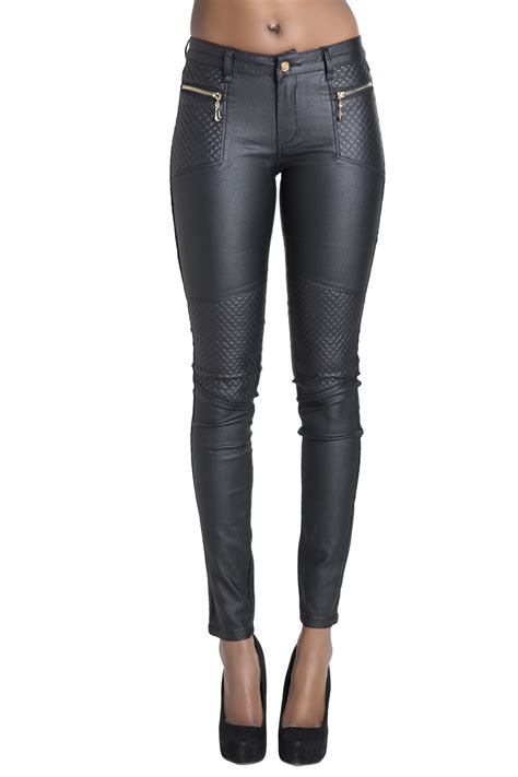 Womens Leather Trousers Black Wet Look Leggings Ladies Jeans Slim Fit Size 8 14 Ebay
