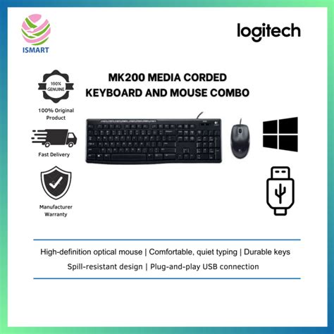 Logitech Mk200 Media Corded Keyboard And Mouse Combo Lazada