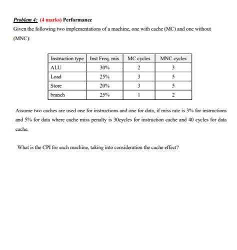 Solved Problem 4 4 Marks Performance Given The Following