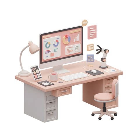 A Desk Setup Features A Computer Displaying Charts Along With Various