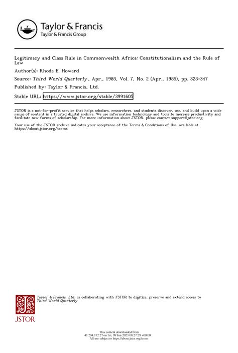 Howard Legitimacy Class Rule 1985 Constitutional Law Uon Studocu