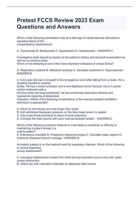 Pretest Fccs Review 2023 Exam Questions And Answers Fccs Stuvia Us