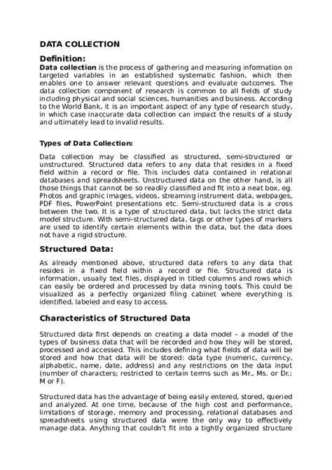 Doc Assignment On Data Collection Structured Data