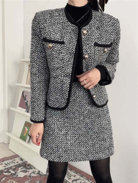 한시오분 고퀄 하객룩 연말룩 트리니티 트위드 자켓 스커트 투피스 세트 셋업 2color