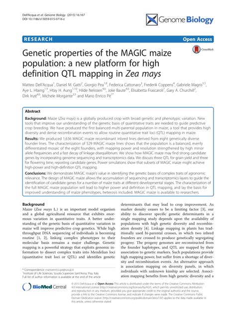 Pdf Genetic Properties Of The Magic Maize Population A New Platform For High Definition Qtl