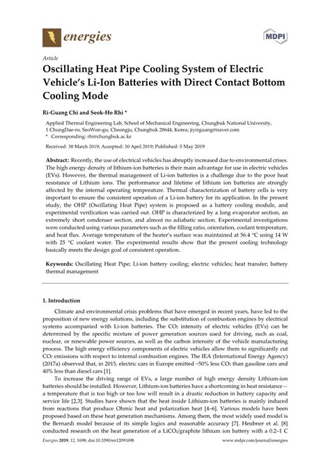 Oscillating Heat Pipe Cooling System Of Electric Vehicles Li Ion
