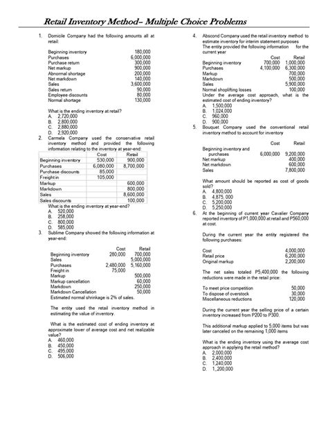 14 Retail Inventorymethod Multiple Choice Problem Pdf