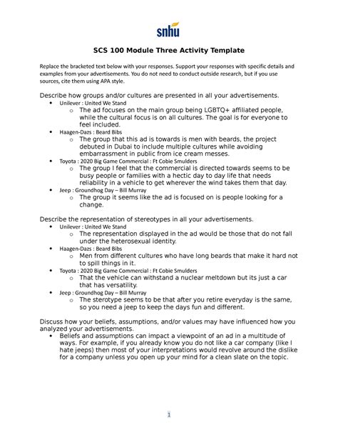 SCS Module Three Activity Template SCS Module Three Activity Template Replace The