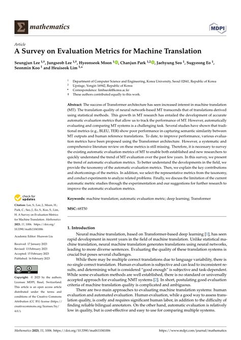 Pdf A Survey On Evaluation Metrics For Machine Translation